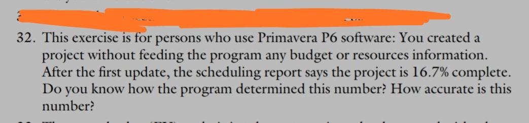 Solved 32. This exercise is for persons who use Primavera P6 | Chegg.com