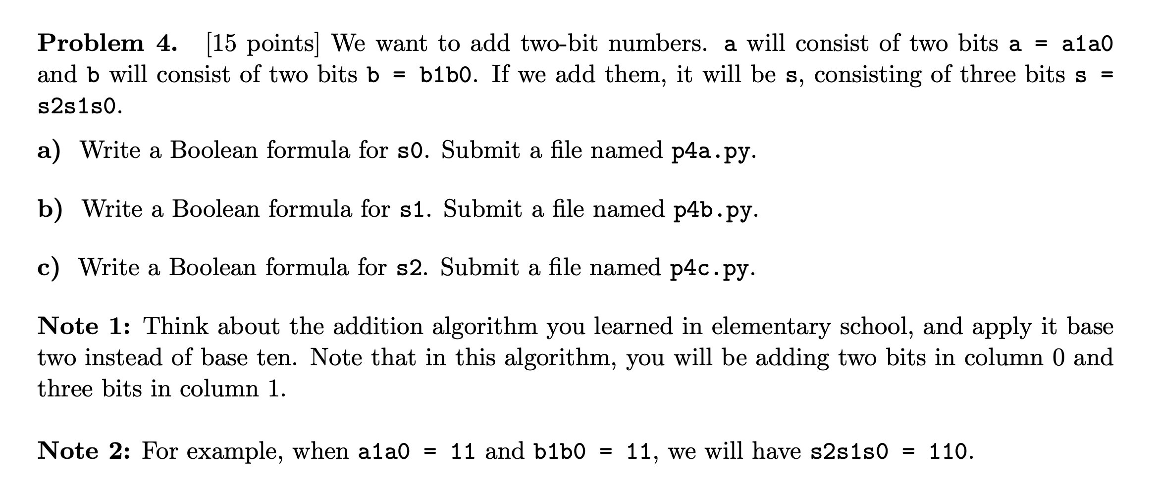 Problem 4. (15 points) We want to add two-bit | Chegg.com