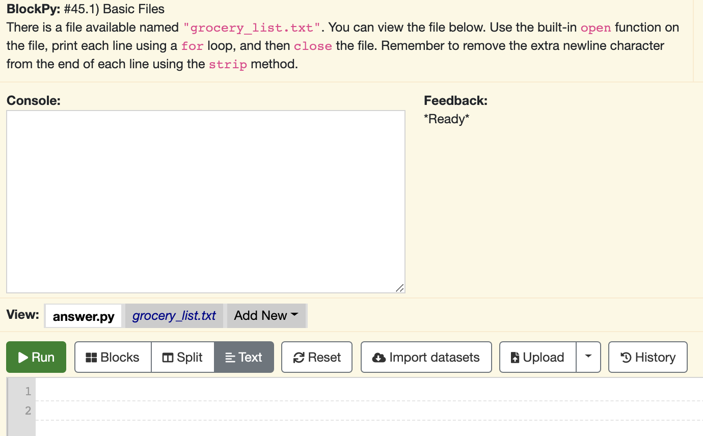 Solved BlockPy: #45.1) Basic Files There is a file available | Chegg.com