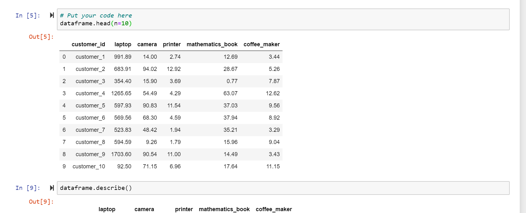 In [5]: # Put your code here dataframe.head(n=10) | Chegg.com