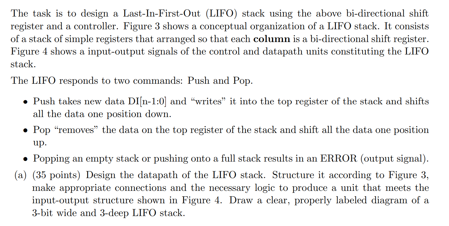 a a The task is to design a Last-In-First-Out (LIFO) | Chegg.com