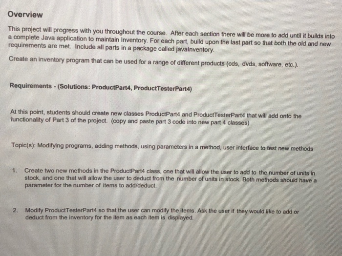 Solved Overview This project will progress with you | Chegg.com