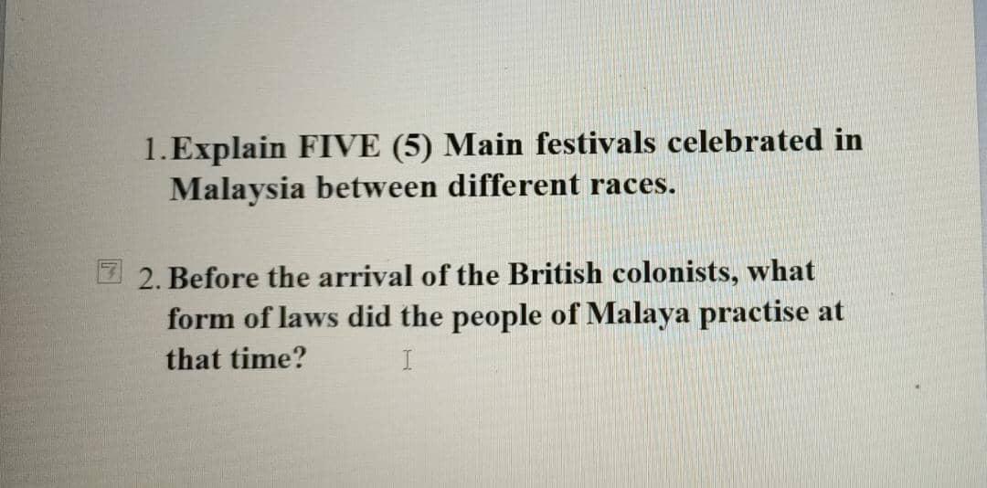 Solved 1.Explain FIVE (5) Main festivals celebrated in | Chegg.com