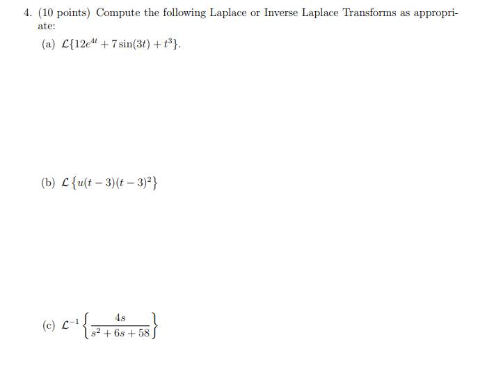 4. (10 points) Compute the following Laplace or | Chegg.com