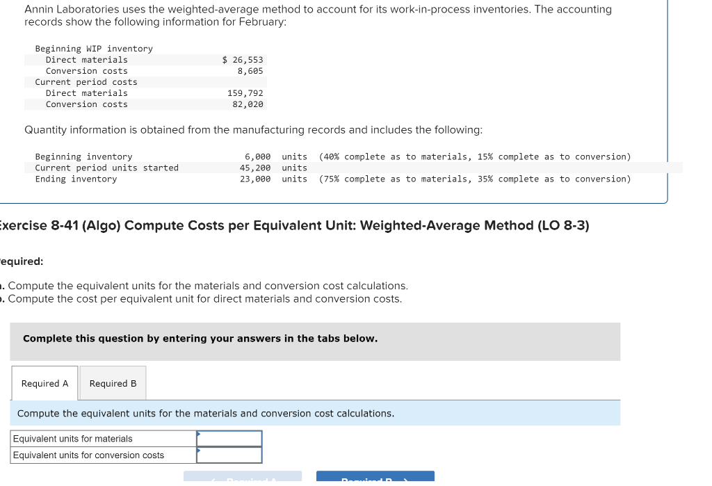 Solved Annin Laboratories uses the weighted-average method | Chegg.com