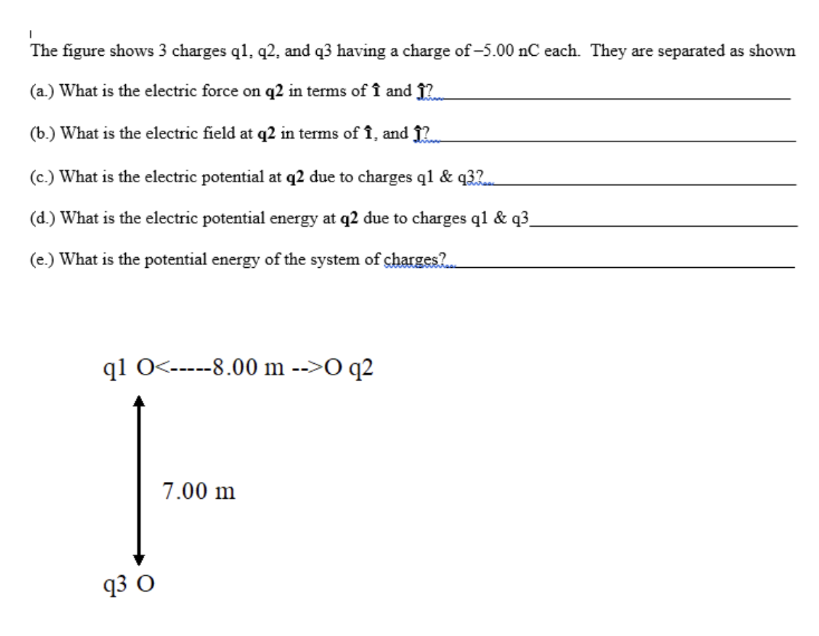 Solved The figure shows 3 charges q1,q2, and q3 having a | Chegg.com