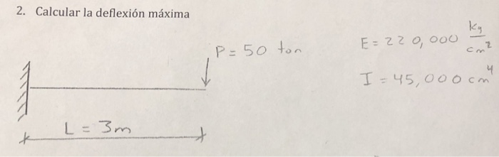 Solved 2. Calcular la deflexión máxima ky P 50 to c m しー了m | Chegg.com