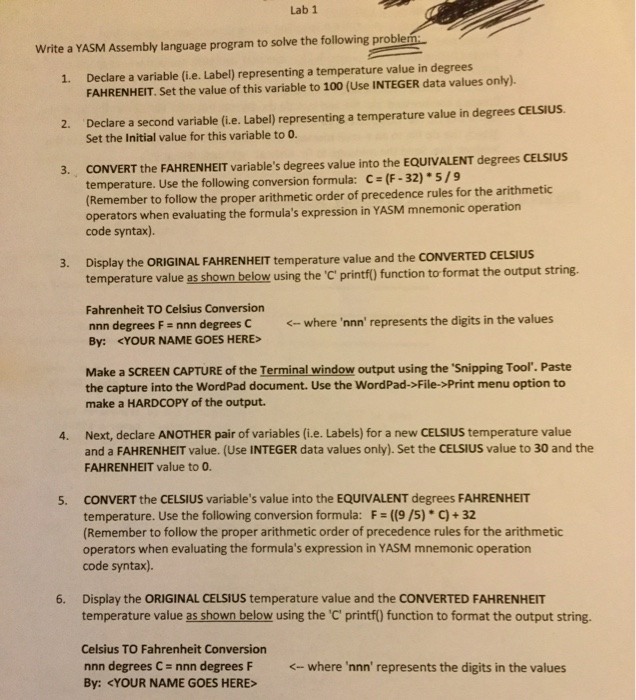 Lab 1 Write a YASM Assembly language program to solve | Chegg.com