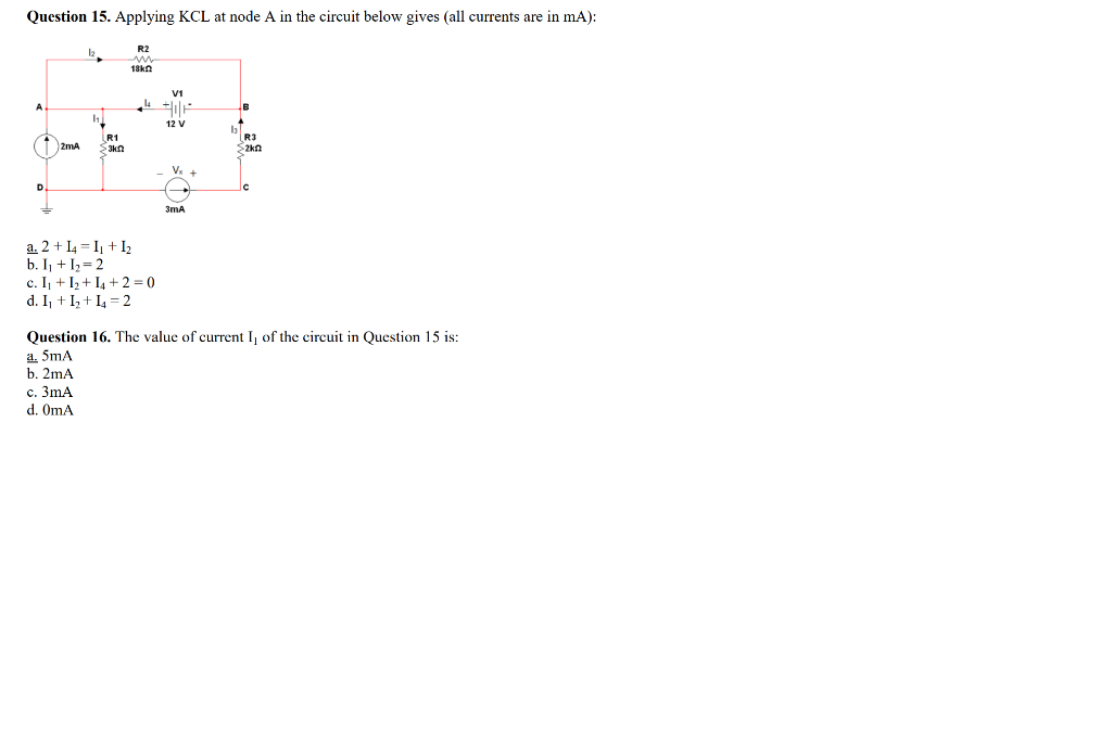 Solved Question 15. Applying KCL at node A in the circuit | Chegg.com