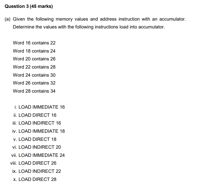Solved Question 3 (45 marks) (a) Given the following memory | Chegg.com