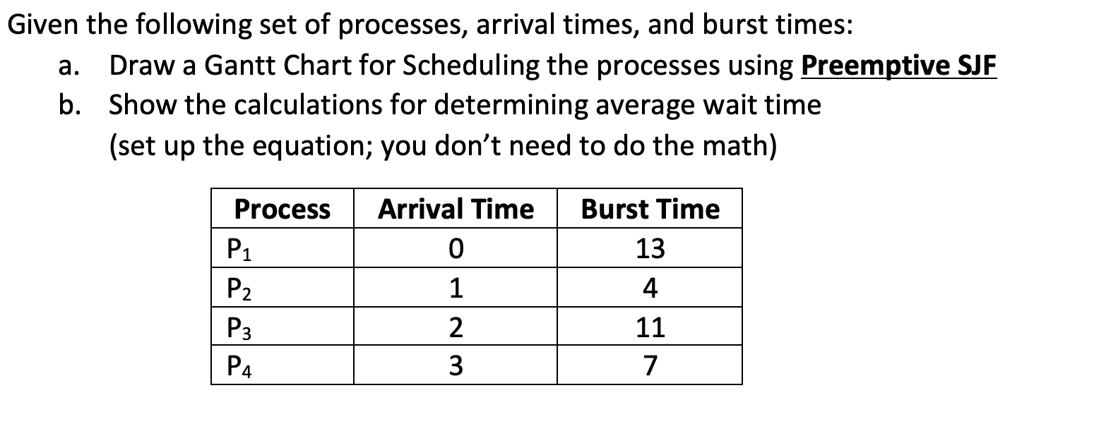 Solved Given the following set of processes, arrival times, | Chegg.com