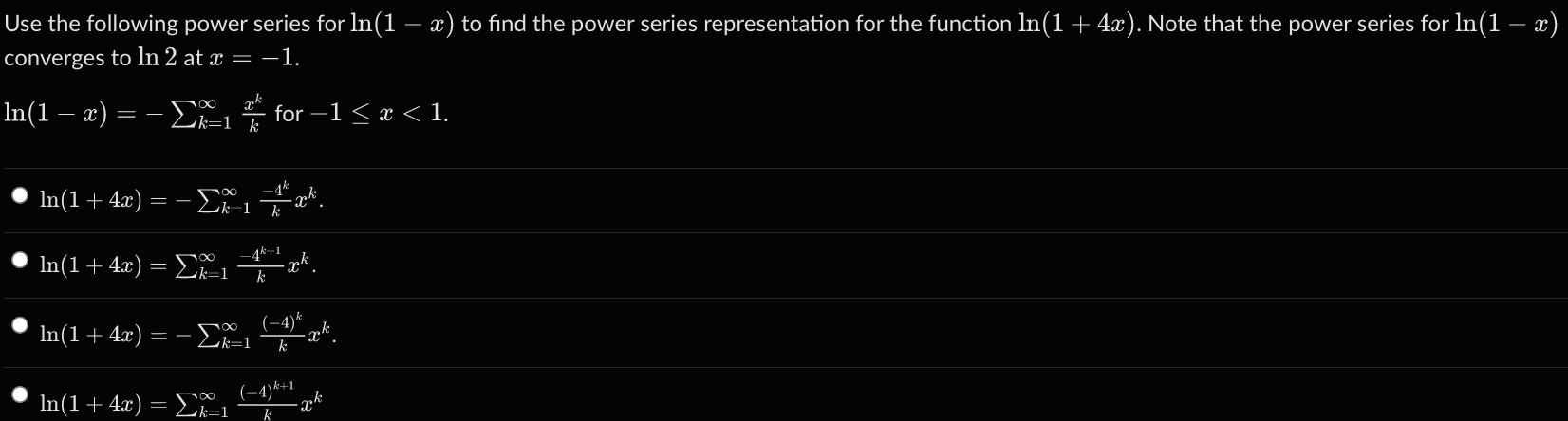 Solved Use the following power series for ln(1−x) to find | Chegg.com