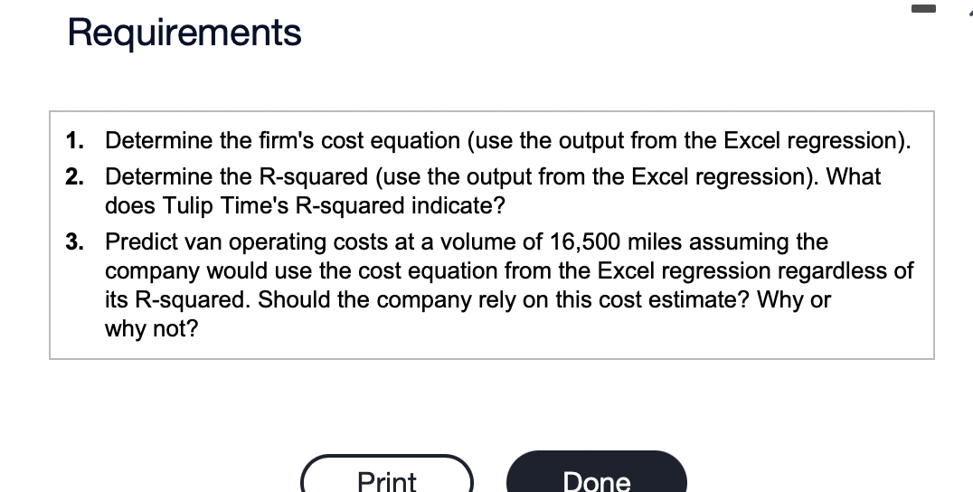 Solved costs. Tulip Time does a regression analysis on the | Chegg.com