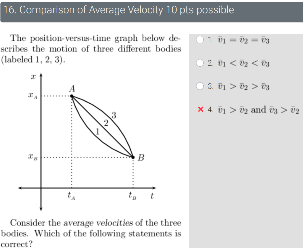 Solved 16. Comparison of Average Velocity 10 pts possible 1. | Chegg.com