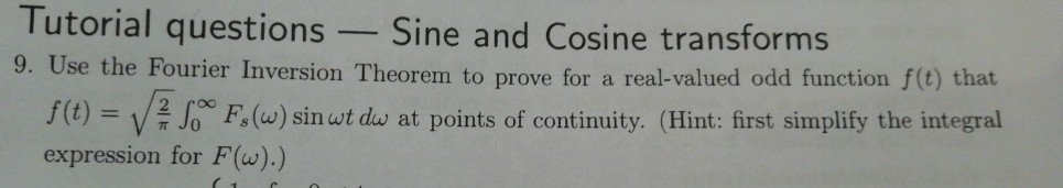 Solved Tutorial questions - Sine and Cosine transforms 9. U | Chegg.com