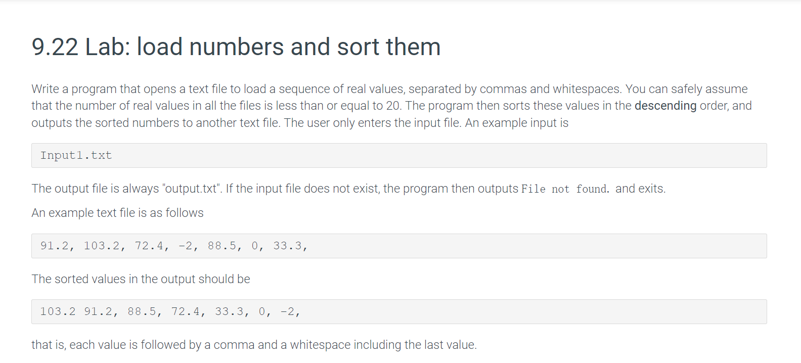 Solved 9.22 Lab: load numbers and sort them Write a program | Chegg.com
