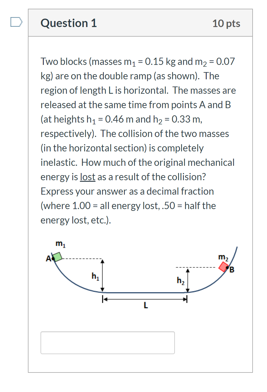 Solved Question 1 10 pts Two blocks (masses m1 0.15 kg and | Chegg.com