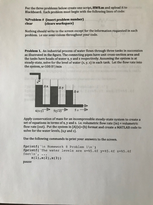 For the three problems below create one script, HW8.m | Chegg.com