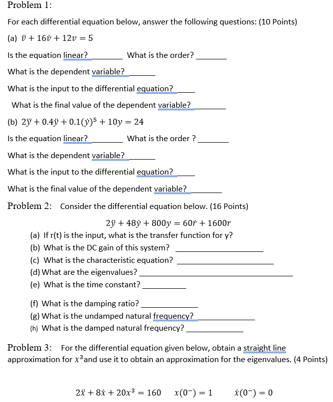 Solved Problem 1 For each differential equation below, | Chegg.com