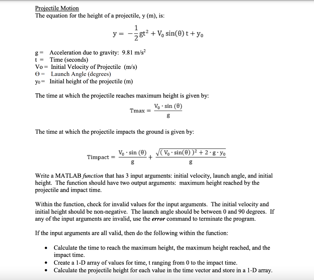 Projectile Motion The equation for the height of a | Chegg.com