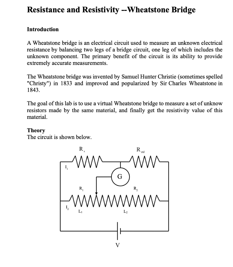 Solved Resistance and Resistivity --Wheatstone Bridge | Chegg.com