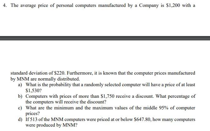 Solved 4. The average price of personal computers | Chegg.com