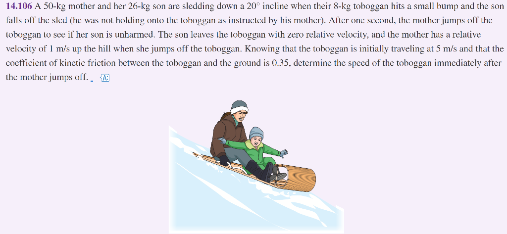 Solved 14.106 A 50-kg mother and her 26-kg son are sledding | Chegg.com