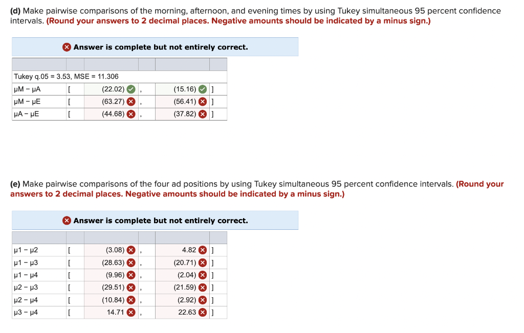 Solved (d) Make pairwise comparisons of the morning, | Chegg.com