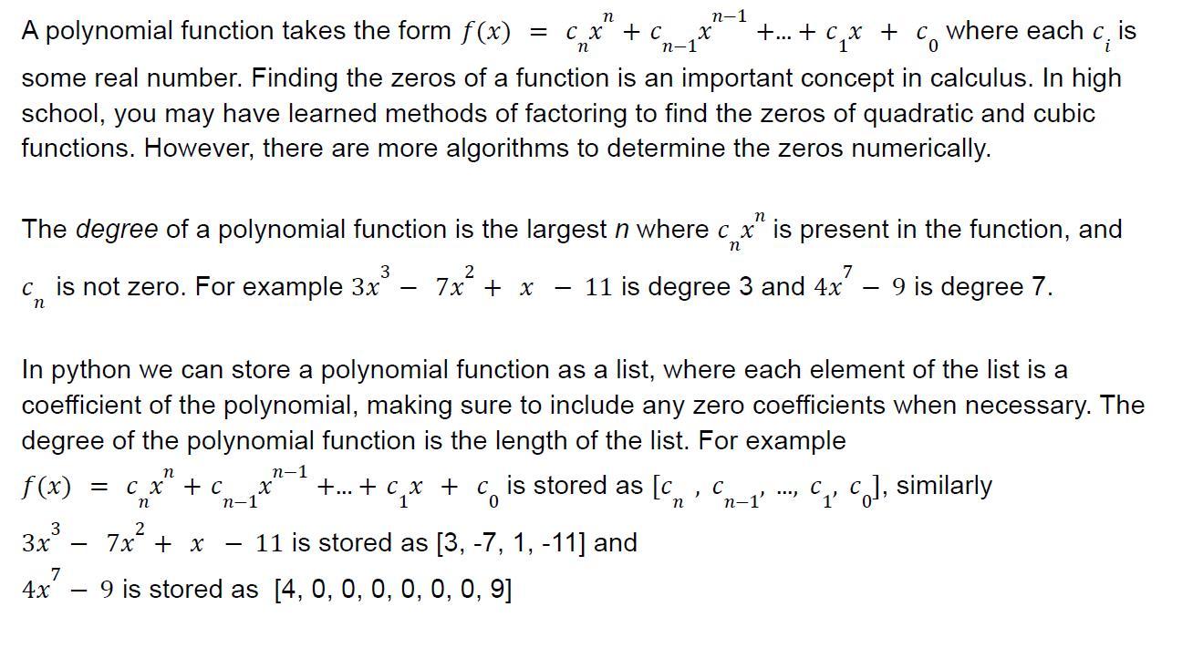 A polynomial function takes the form | Chegg.com