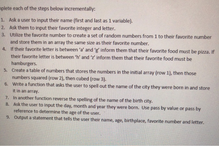 Solved plete each of the steps below incrementally: 1. 2. 3. | Chegg.com