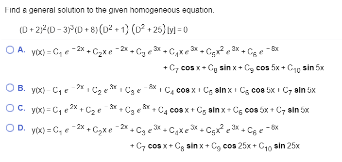 Solved Find a general solution to the given homogeneous | Chegg.com