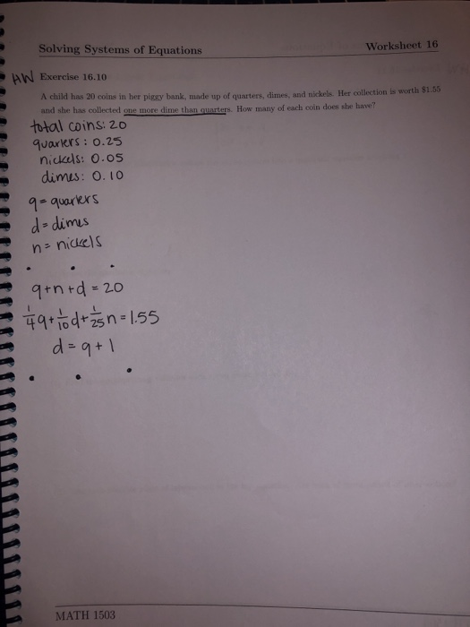 Solved Solving Systems of Equations Worksheet 16 h Exercise | Chegg.com