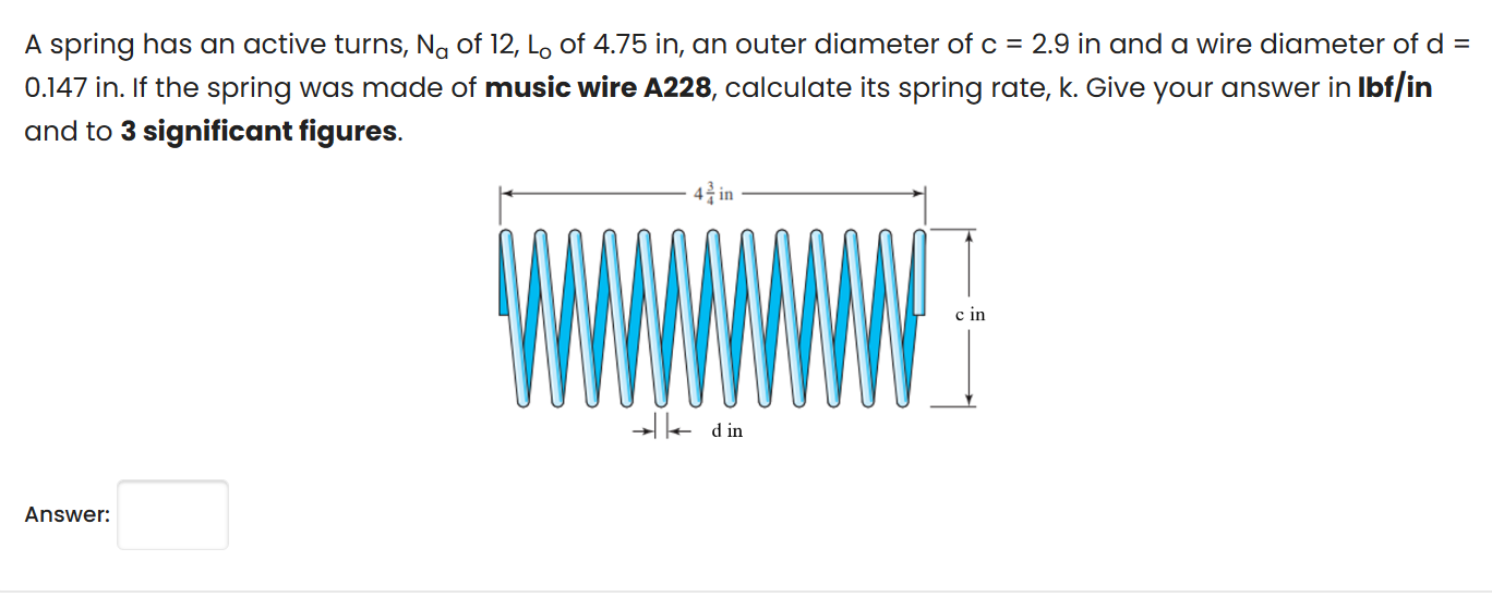 Solved A spring has an active turns, Na of 12,Lo of 4.75 in, | Chegg.com