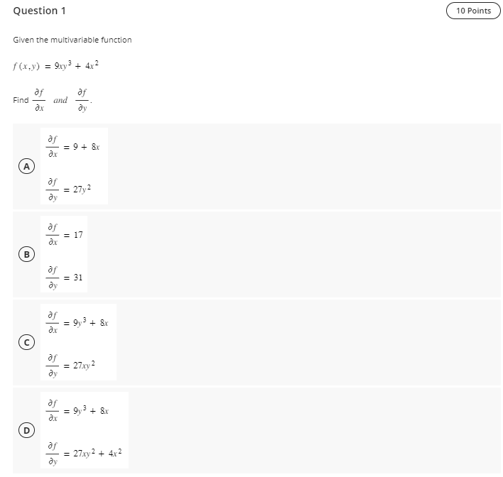 Solved Given the multivariable function f(x,y)=9xy3+4x2 Find | Chegg.com
