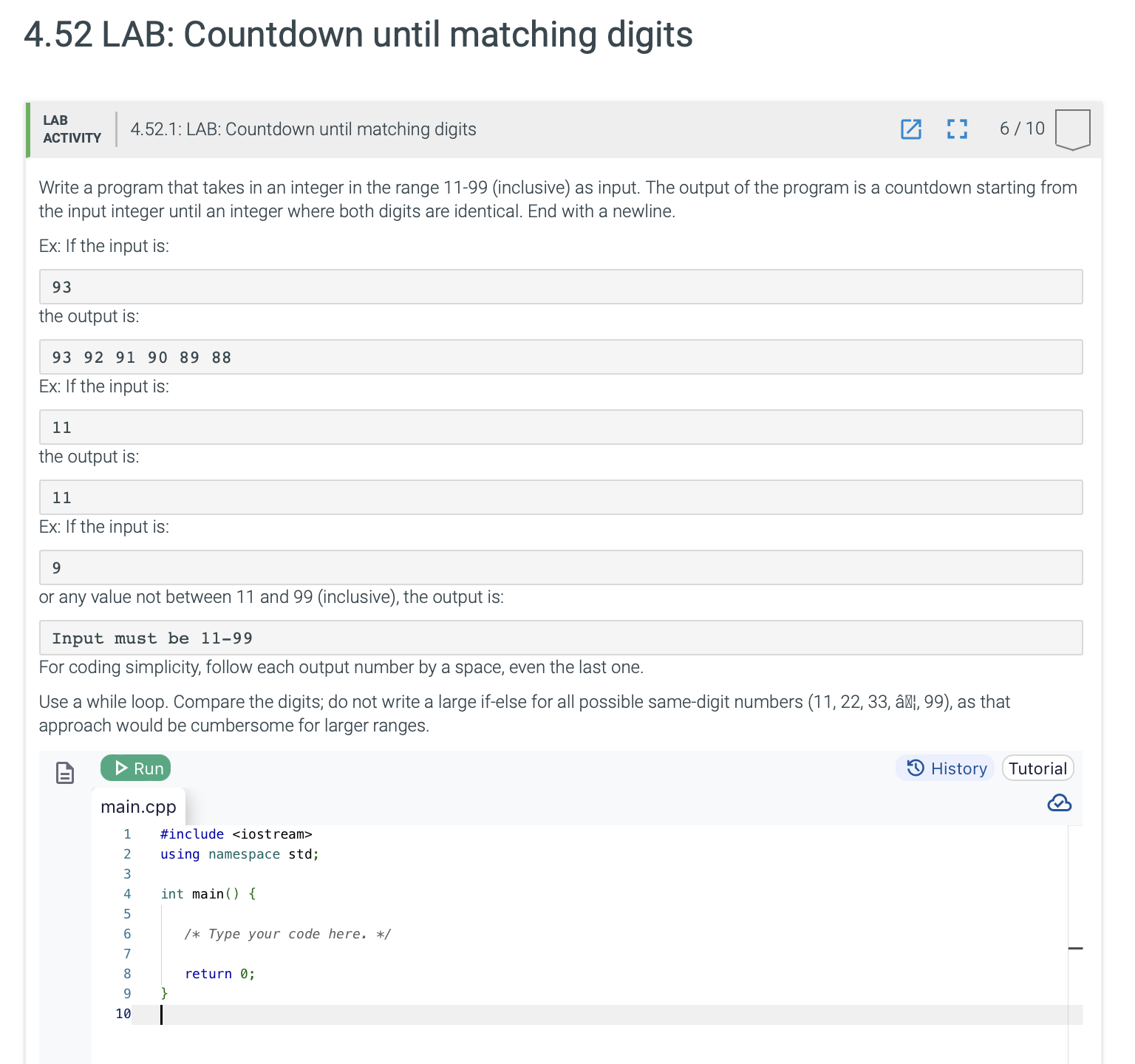 Solved In C++ ﻿CodeLAB4.52.1: LAB: Countdown until matching | Chegg.com