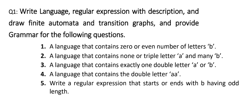 Solved Q1: Write Language, regular expression with | Chegg.com