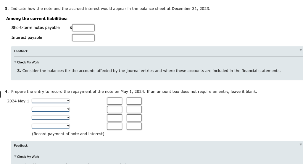 Solved 3. Indicate how the note and the accrued interest | Chegg.com