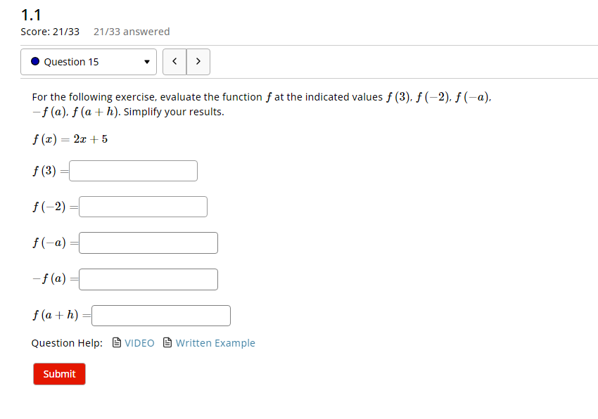 Solved For the following exercise, evaluate the function f | Chegg.com