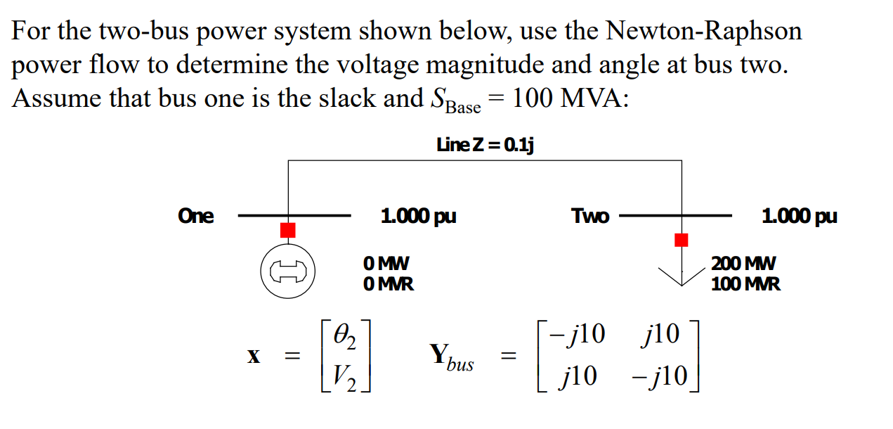 Solved For the two-bus power system shown below, use the | Chegg.com