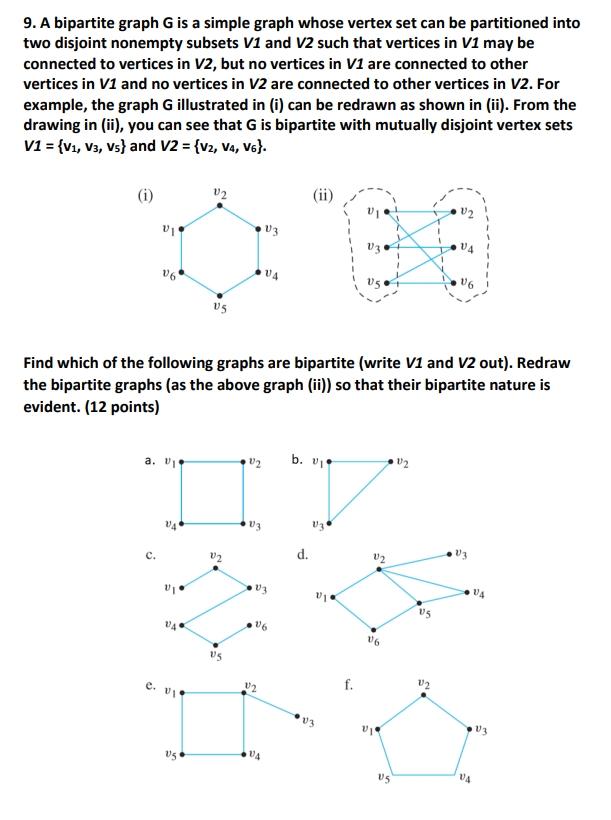 Solved 9. A bipartite graph G is a simple graph whose vertex | Chegg.com