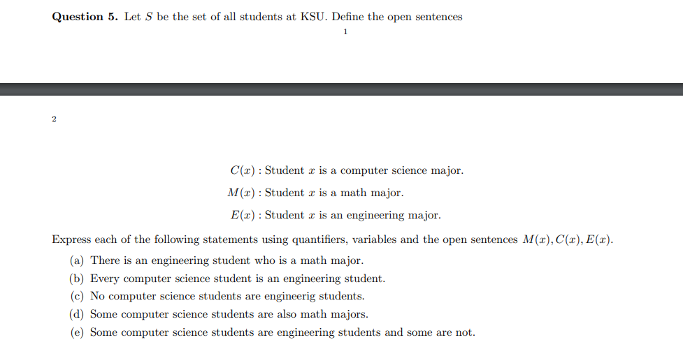 Solved Question 5. Let S be the set of all students at KSU. | Chegg.com