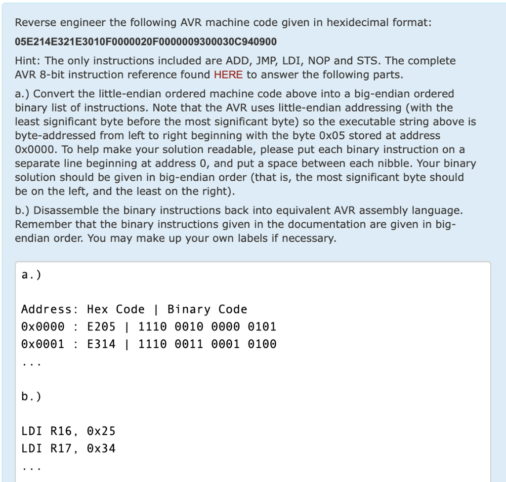 Solved Reverse Engineer The Following Avr Machine Code Given