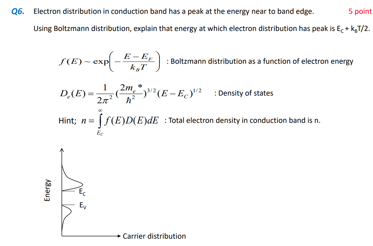 Solved 6. Electron distribution in conduction band has a | Chegg.com