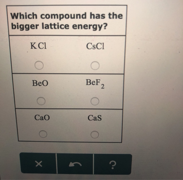Solved Which compound has the bigger lattice energy? KCI | Chegg.com