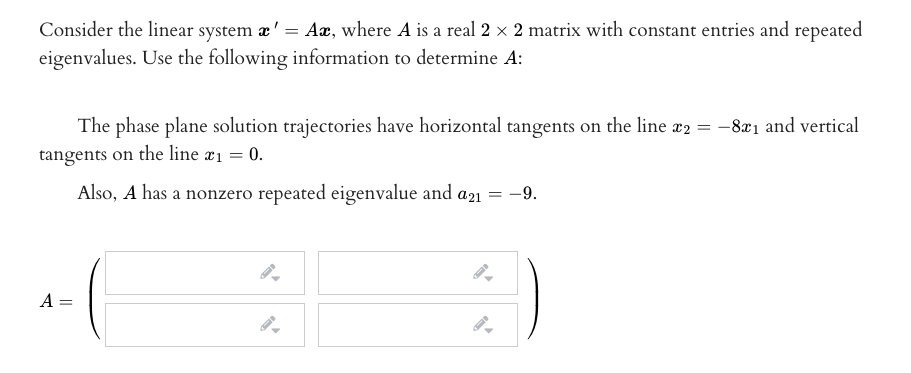 Solved Consider the linear system x' = Ax, where A is a real | Chegg.com
