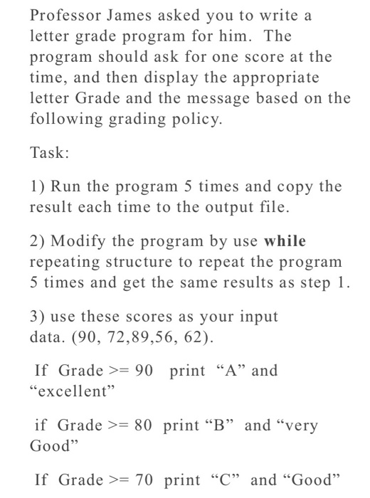 Solved Professor James asked you to write a letter grade | Chegg.com