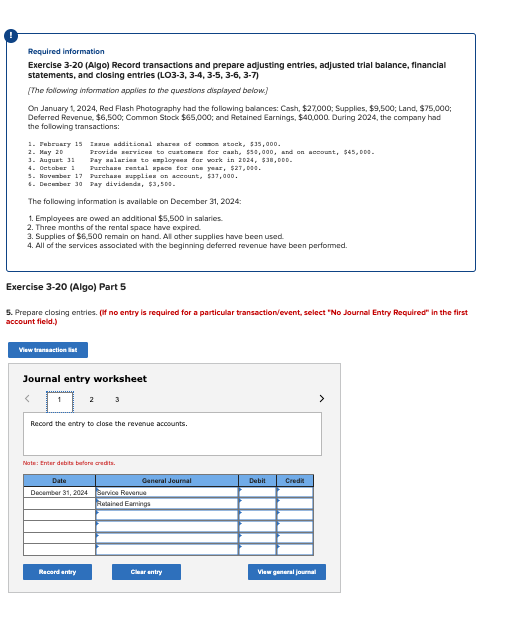 Solved Required information Exercise 3-20 (Algo) Record | Chegg.com