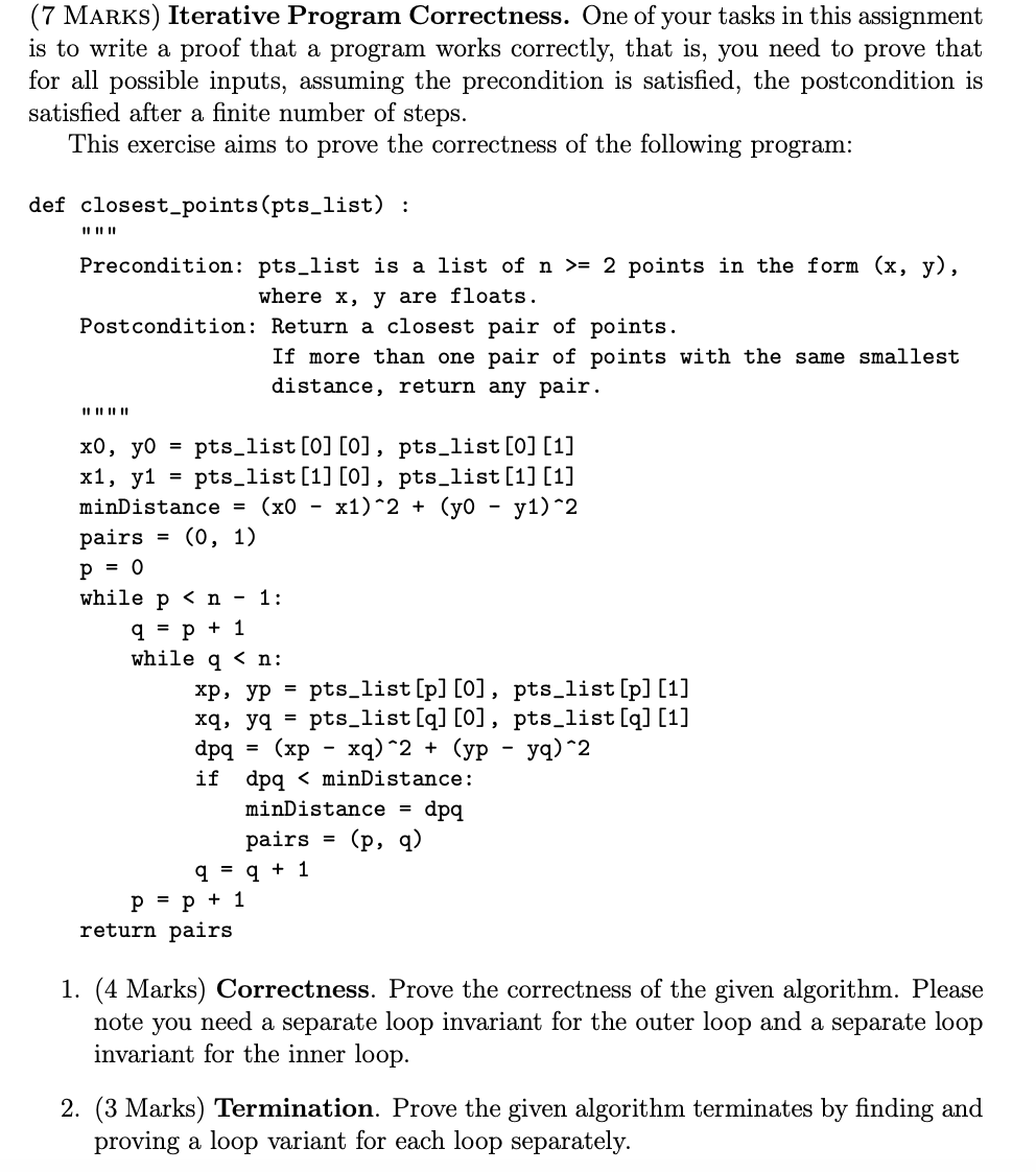 Solved 7 Marks Iterative Program Correctness One Of Your 5081