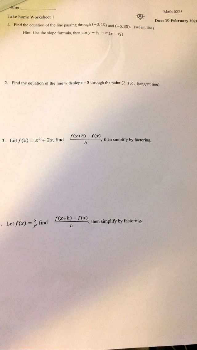 Solved ame: Take home Worksheet 1 - Math 0225 Due: 10 | Chegg.com