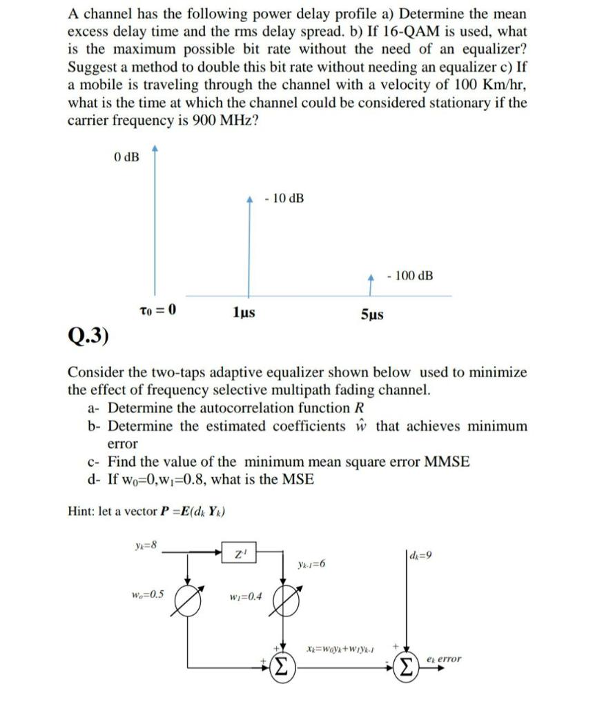 Solved A channel has the following power delay profile a) | Chegg.com